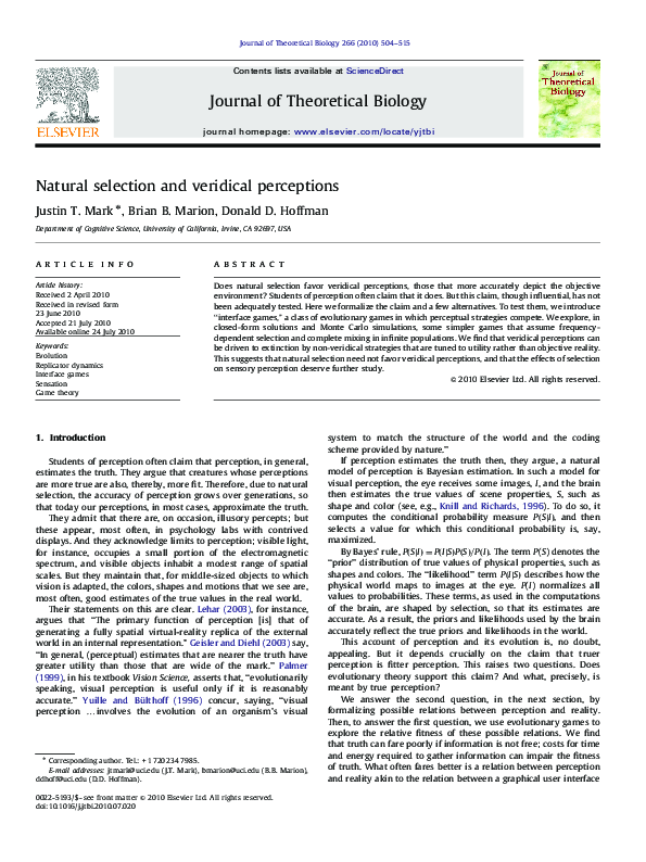 (PDF) Natural selection and veridical perceptions