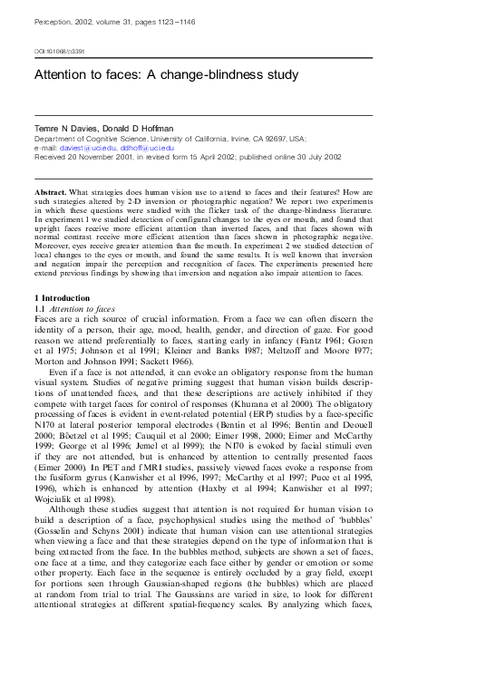 (PDF) Attention to faces: A change-blindness study
