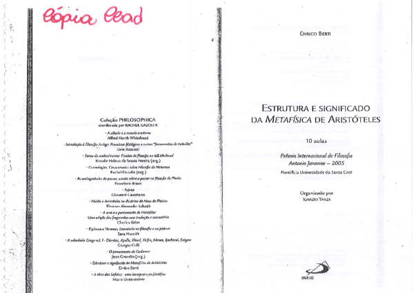 (PDF) Enrico Berti Estrutura e Significado Da Metafisica de Aristoteles