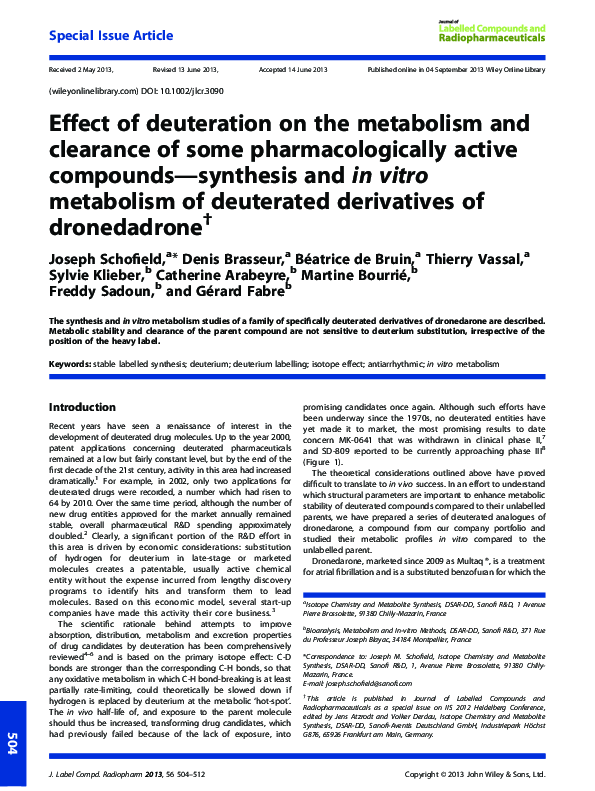 (PDF) Effect of deuteration on the metabolism and clearance of some ...