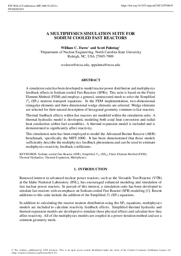 Pdf A Multiphysics Simulation Suite For Sodium Cooled Fast Reactors