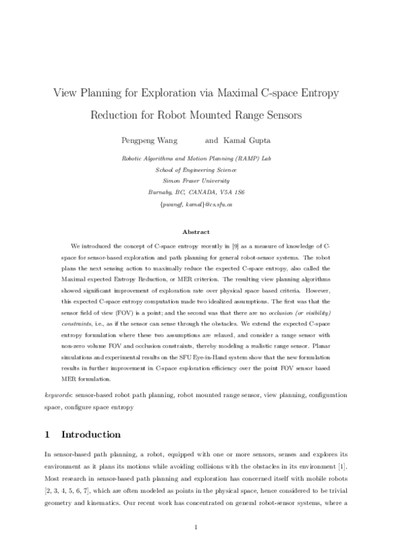 (PDF) View planning for exploration via maximal C-space entropy reduction for robot mounted ...