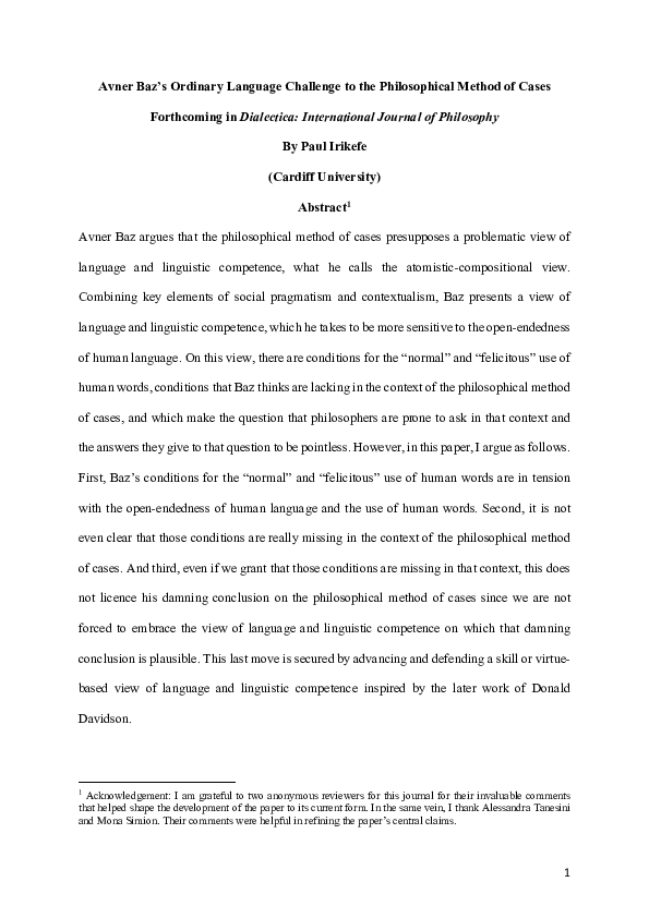 (PDF) Avner Baz's Ordinary Language Challenge to the Philosophical ...