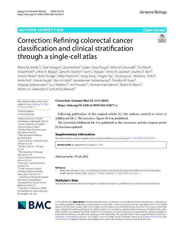 (PDF) Correction: Refining colorectal cancer classification and ...