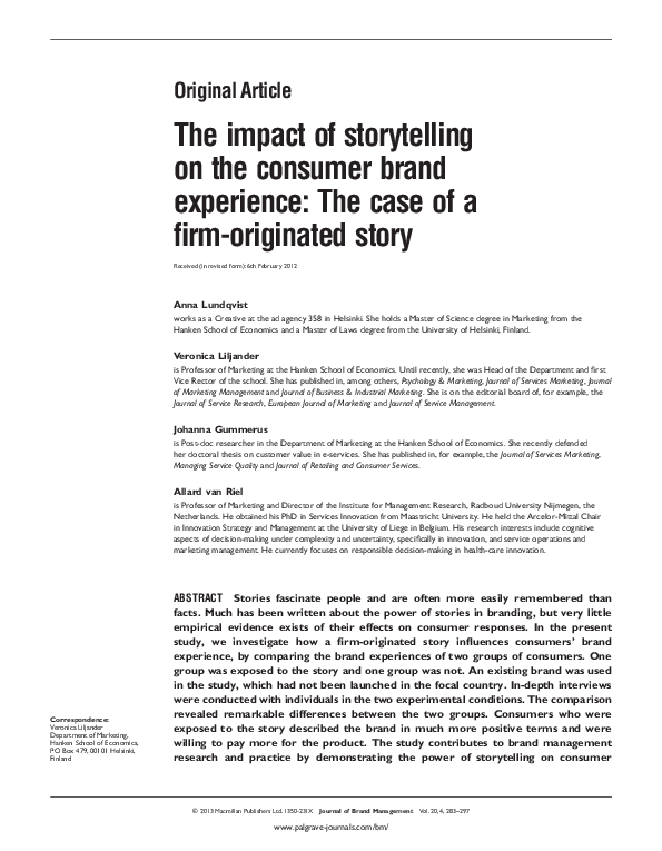 (PDF) The impact of storytelling on the consumer brand experience: The ...