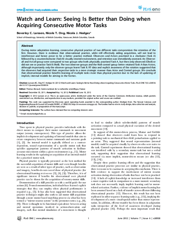 (PDF) Watch and Learn: Seeing Is Better than Doing when Acquiring ...