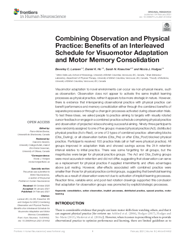 (PDF) Combining Observation and Physical Practice: Benefits of an ...