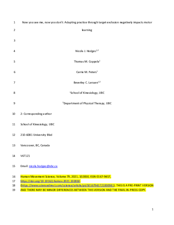 (PDF) Now you see me, now you don’t: Adapting practice through target ...