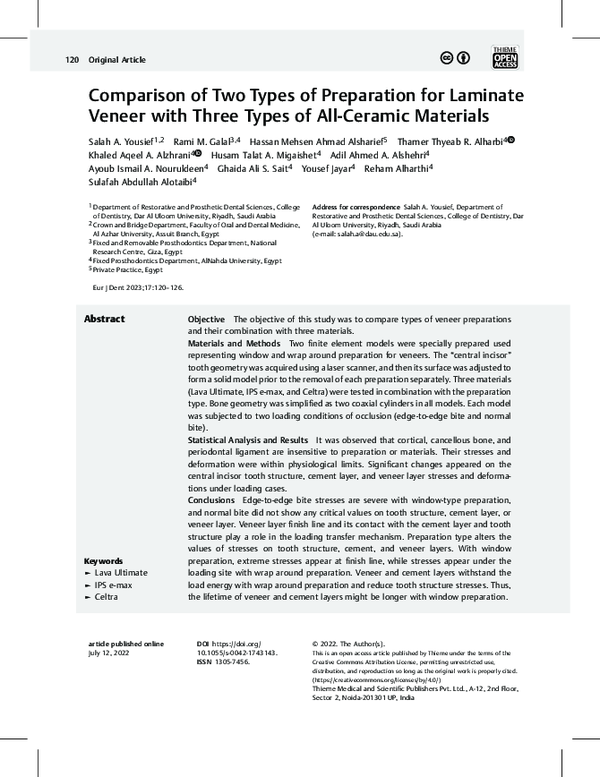 (PDF) Comparison of Two Types of Preparation for Laminate Veneer with Three Types of All-Ceramic ...