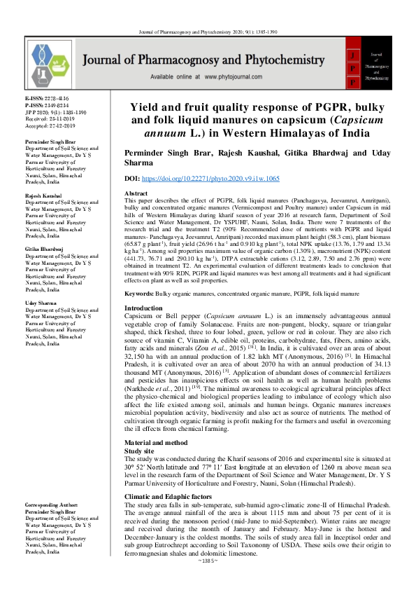 (PDF) Yield and fruit quality response of PGPR, bulky and folk liquid ...
