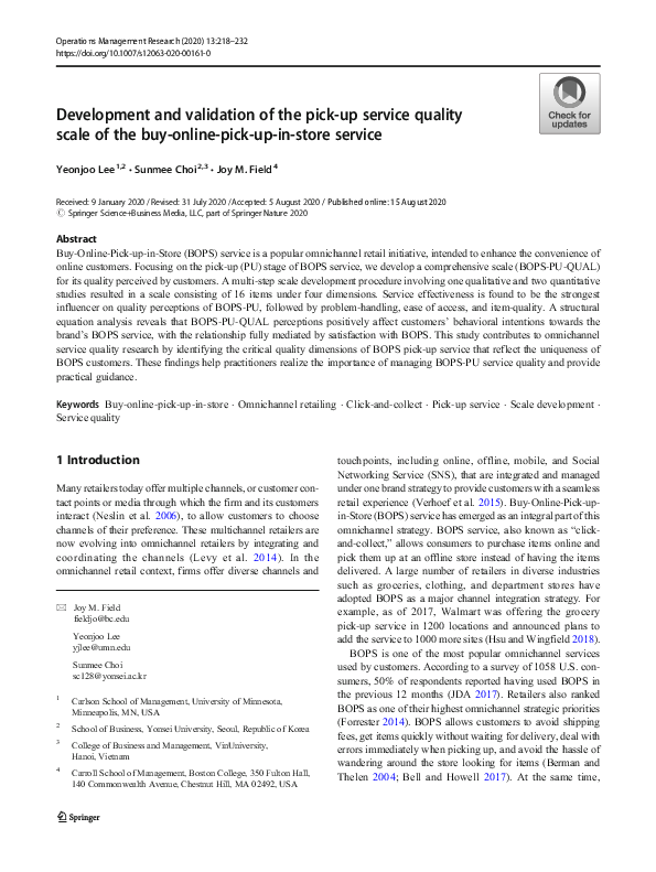 (PDF) Development and validation of the pick-up service quality scale ...