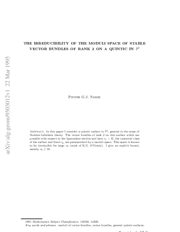 (PDF) The irreducibility of the moduli space of stable vector bundles ...