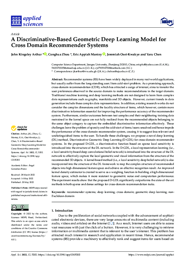 (PDF) A Discriminative-Based Geometric Deep Learning Model for Cross Domain Recommender Systems