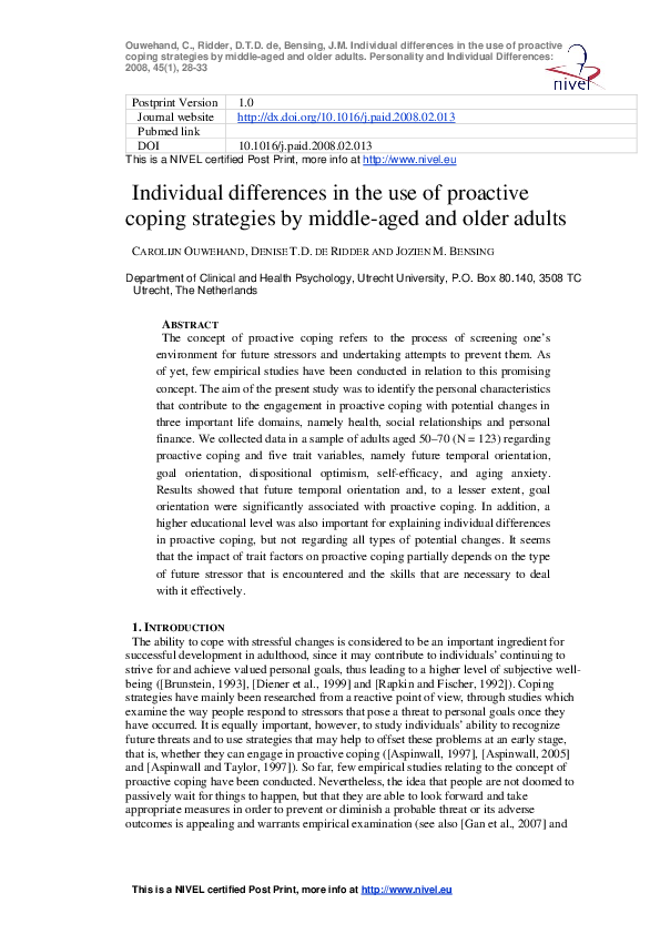 (PDF) Individual differences in the use of proactive coping strategies by middle-aged and older ...