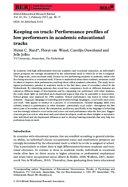 (PDF) Keeping on track: Performance profiles of low performers in ...