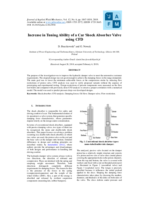 (PDF) Increase in Tuning Ability of a Car Shock Absorber Valve using CFD