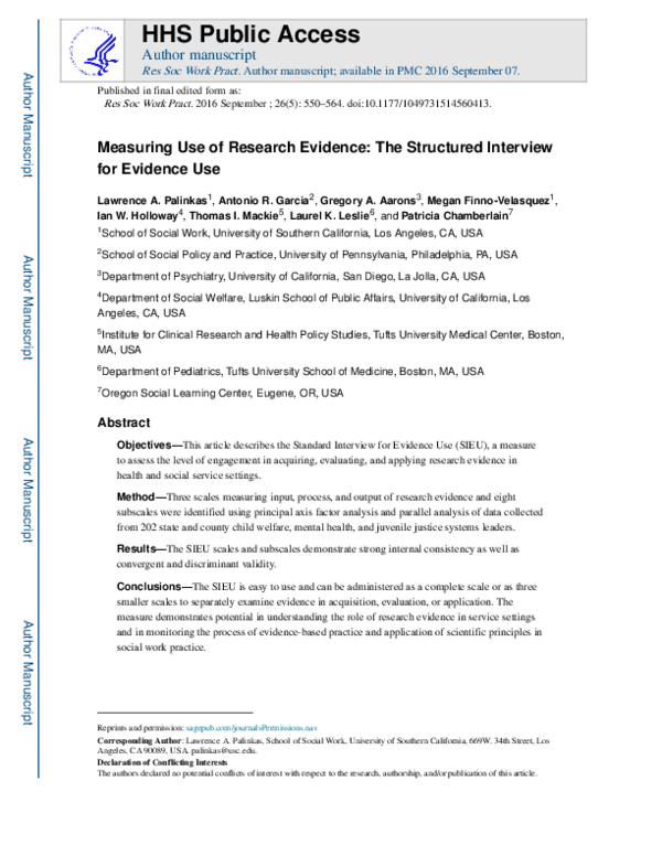 (PDF) Measuring Use of Research Evidence