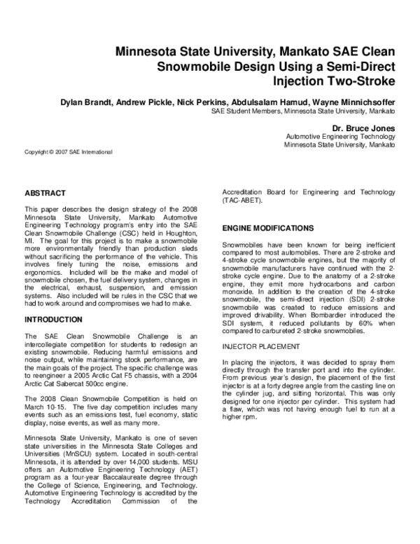 (PDF) Snowmobile Design Using a Semi-Direct Injection Two-Stroke