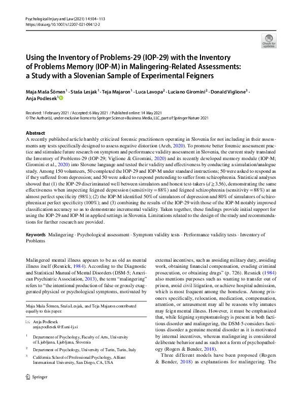 (PDF) Using the Inventory of Problems-29 (IOP-29) with the Inventory of ...