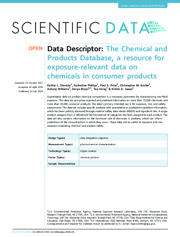 (PDF) The Chemical and Products Database, a resource for exposure-relevant data on chemicals in ...