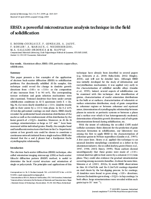 Pdf Ebsd A Powerful Microstructure Analysis Technique In The Field Of Solidification