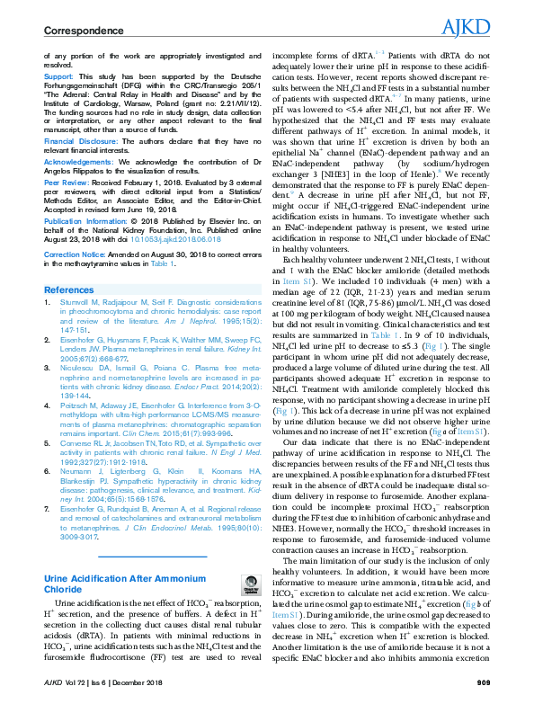 Pdf Urine Acidification After Ammonium Chloride