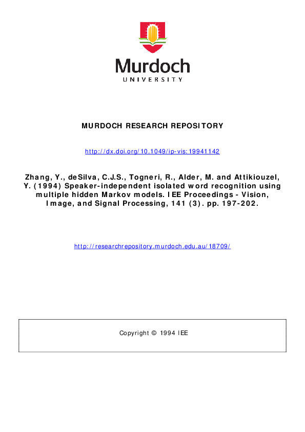 Pdf Speaker Independent Isolated Word Recognition Using Multiple Hidden Markov Models