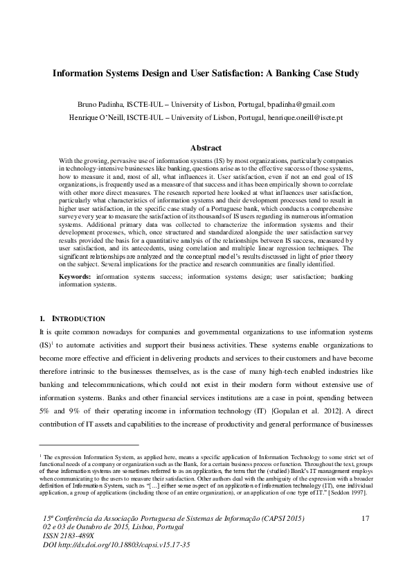 (PDF) Information Systems Design and User Satisfaction: A Banking Case Study