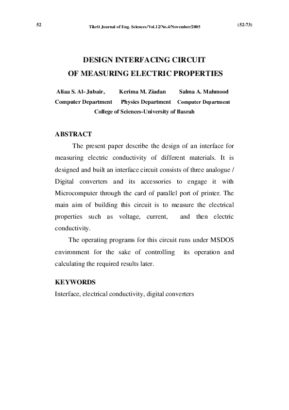 (PDF) Design Interfacing circuit of measuring electric properties