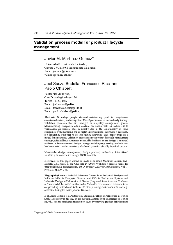 (PDF) Validation process model for product lifecycle management