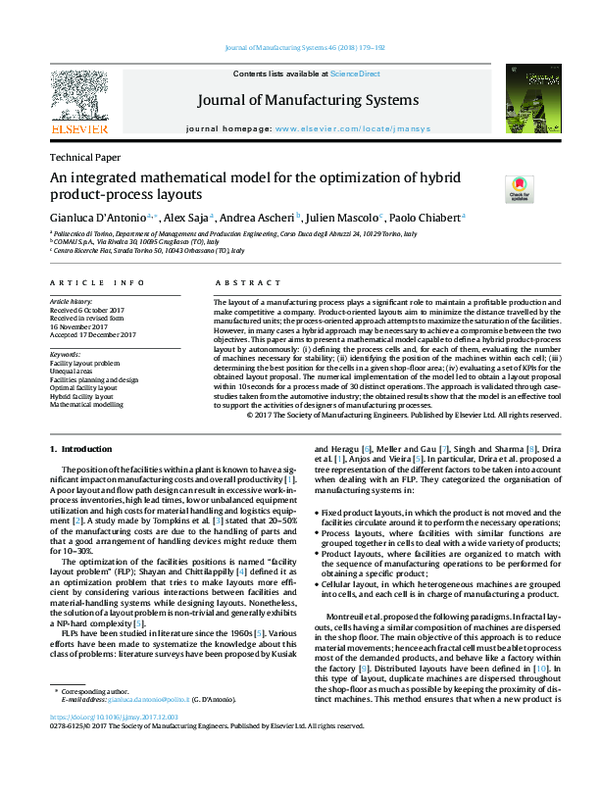 (PDF) An integrated mathematical model for the optimization of hybrid product-process layouts