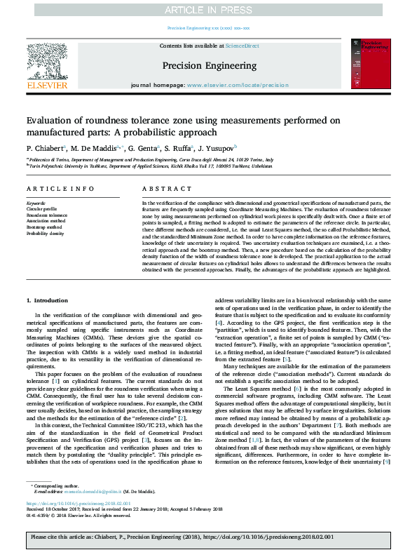 (PDF) Evaluation of roundness tolerance zone using measurements performed on manufactured parts ...