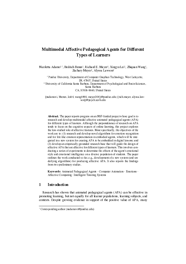 (PDF) Multimodal Affective Pedagogical Agents for Different Types of Learners