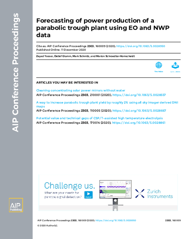 (PDF) Forecasting of power production of a parabolic trough plant using EO and NWP data