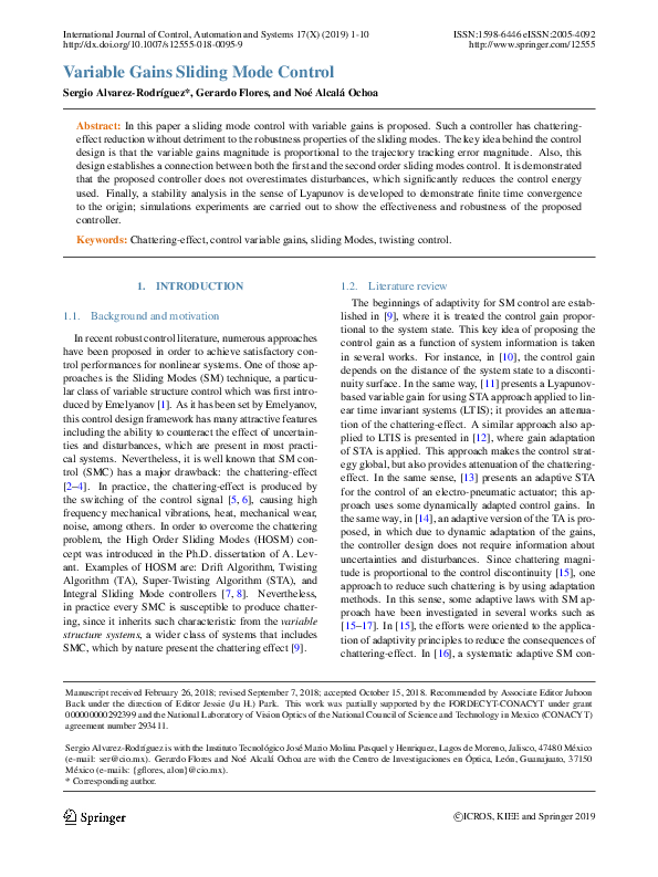 (PDF) Variable Gains Sliding Mode Control