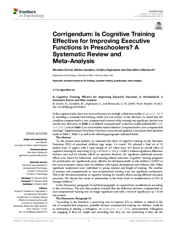 (PDF) Corrigendum: Is Cognitive Training Effective for Improving Executive Functions in ...