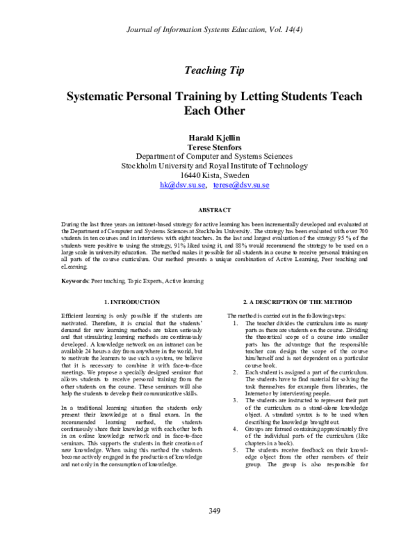 (PDF) Teaching Tip: Systematic Personal Training by Letting Students ...