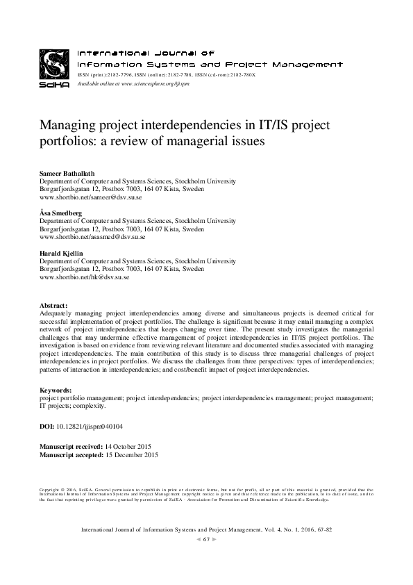 (PDF) Managing project interdependencies in IT/IS project portfolios: a ...