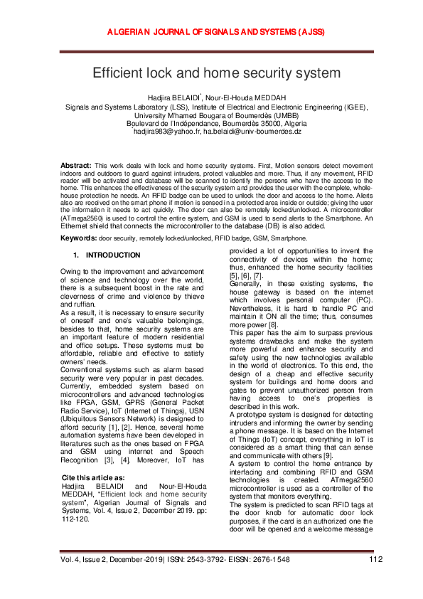 (PDF) Efficient lock and home security system