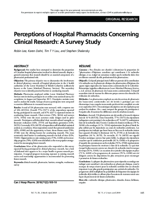 (PDF) Perceptions of Hospital Pharmacists Concerning Clinical Research ...