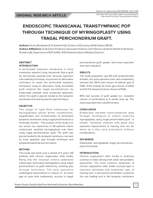 (PDF) Endoscopic Transcanal Transtympanic Pop Through Technique of ...