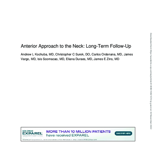 (PDF) Anterior Approach to the Neck: Long-Term Follow-Up