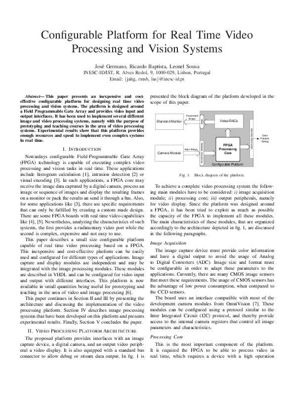 (PDF) Configurable platform for real time video processing and vision systems