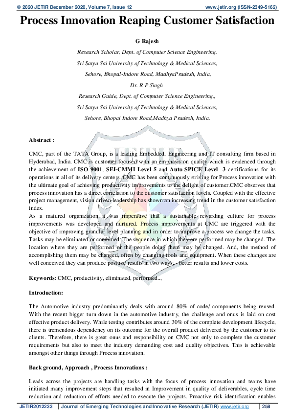 (PDF) Process Innovation Reaping Customer Satisfaction