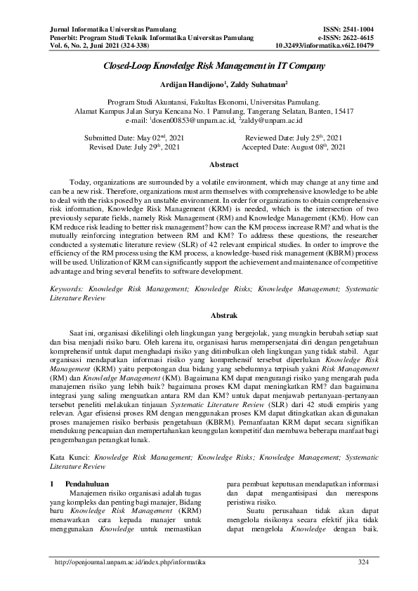 (PDF) Closed-Loop Knowledge Risk Management in IT Company