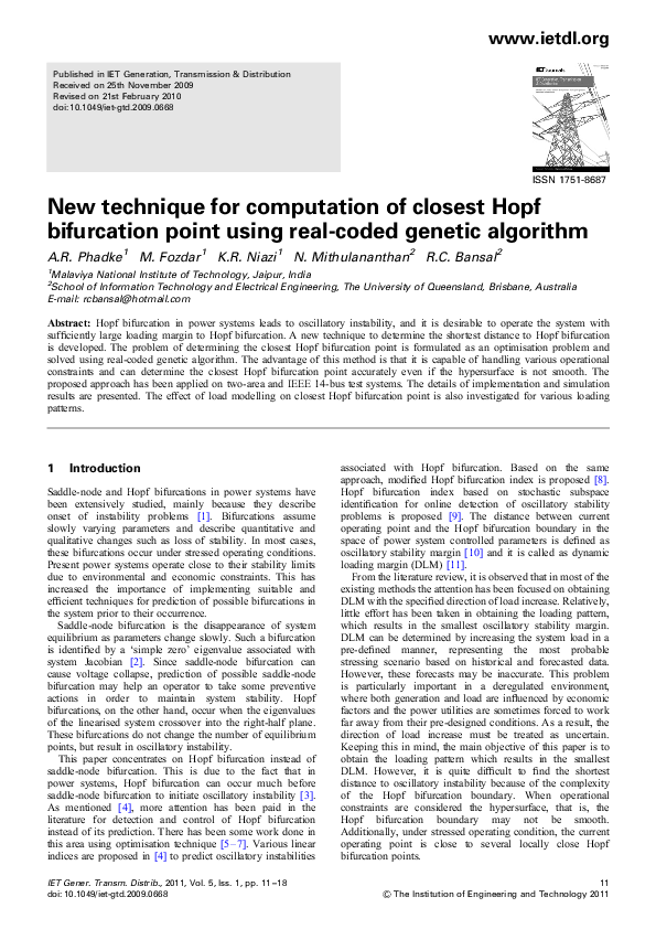 (PDF) New technique for computation of closest Hopf bifurcation point ...