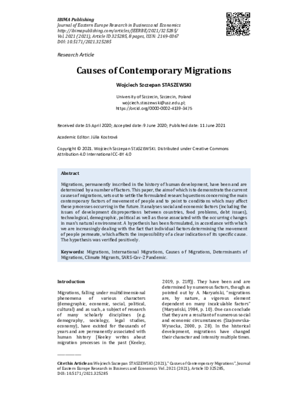 (PDF) Causes of Contemporary Migrations