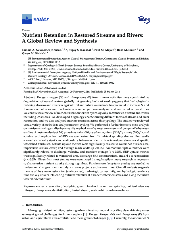 (PDF) Nutrient Retention in Restored Streams and Rivers: A Global Review and Synthesis