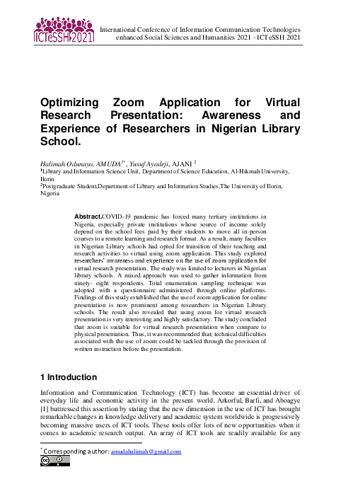 (PDF) Optimizing Zoom Application for Virtual Research Presentation ...