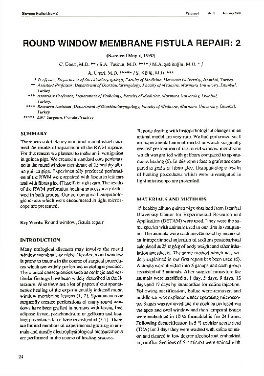 (PDF) Round Window Membrane Repair in Guinea Pigs: A Comparative Study